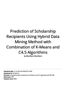 Similarity-Prediction of Scholarship Recipients Using Hybrid Data Mining Method with Combination ...